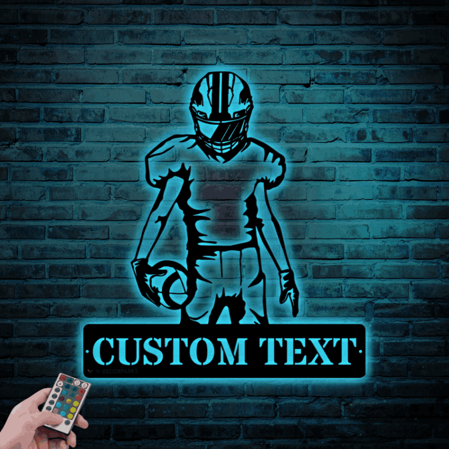 Personalized Football Sign Led Lights, Football Metal Wall Art, Custom ...