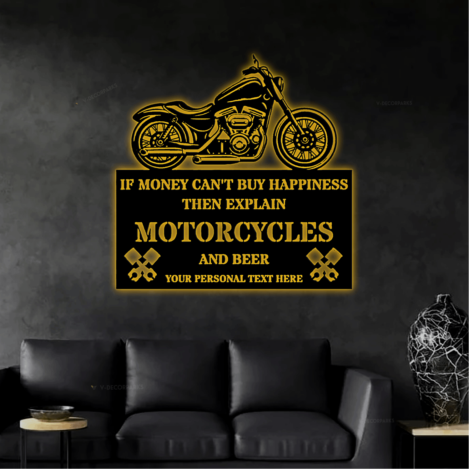 Personalized Funny Motorcycle Name Sign With Led Lights, Custom ...