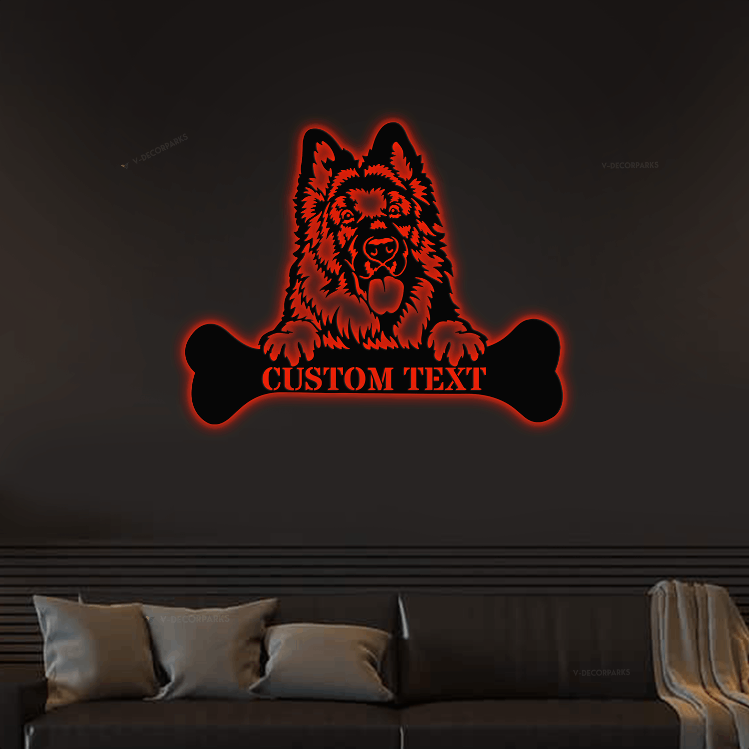 Personalized German Shepherd With Bone Metal Sign With Led Lights ...