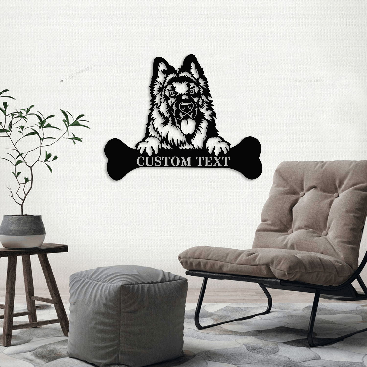 Personalized German Shepherd With Bone Metal Sign With Led Lights ...