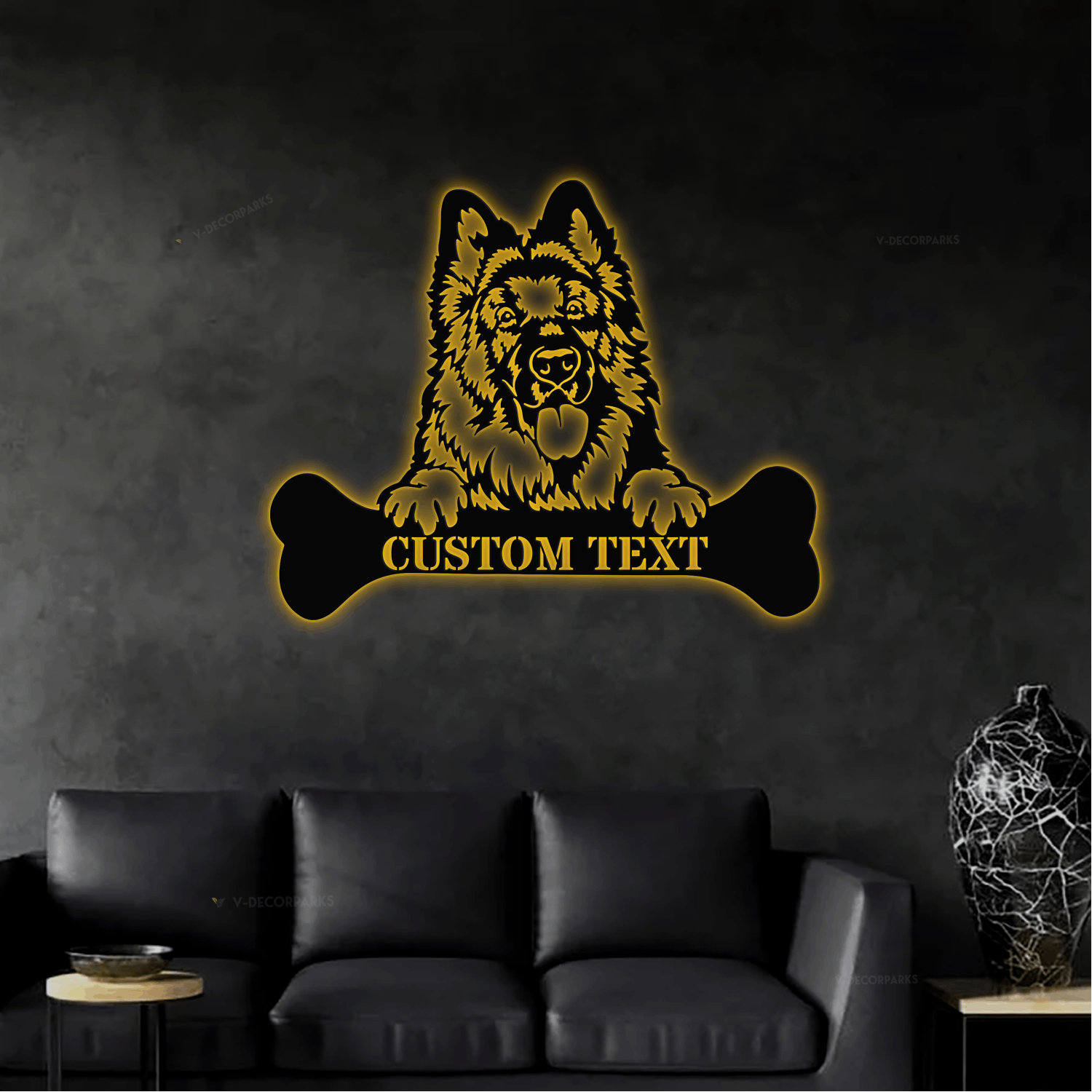 Personalized German Shepherd With Bone Metal Sign With Led Lights ...