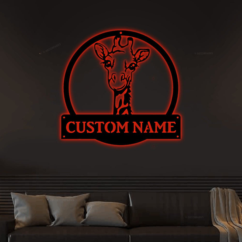 Personalized Giraffe Monogram Metal Sign Art With Led Lights, Custom ...