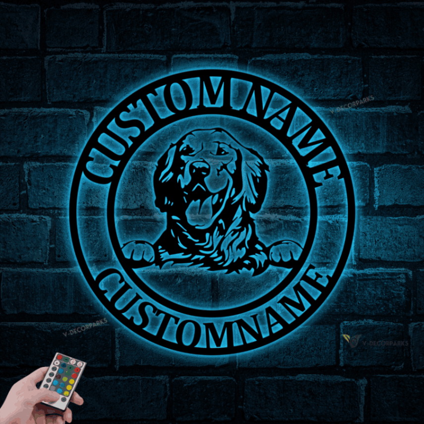 Personalized Golden Retriever Metal Sign With Led Lights, Golden ...