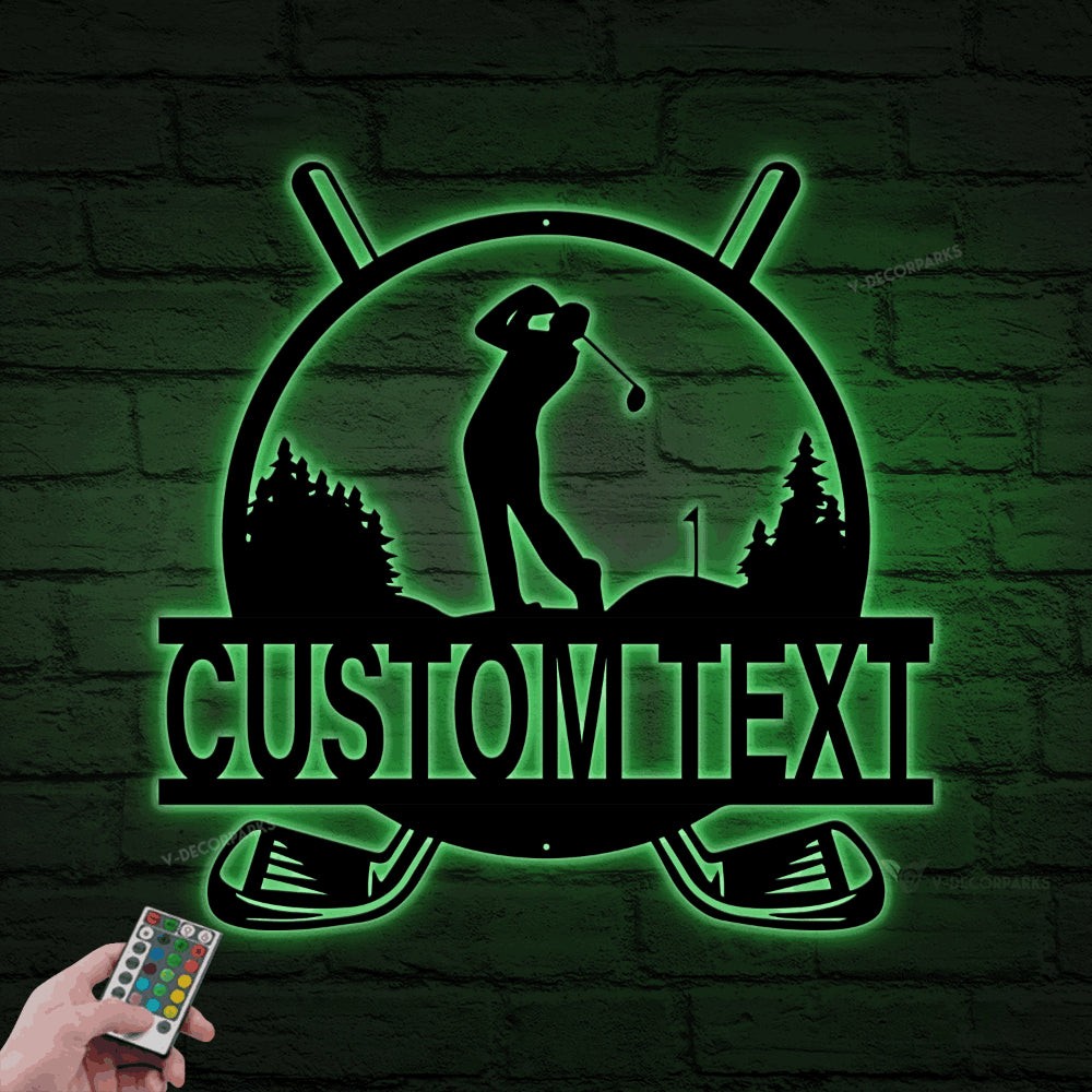 Personalized Golfer Metal Sign With Led Lights, Custom Golf Player Wall ...