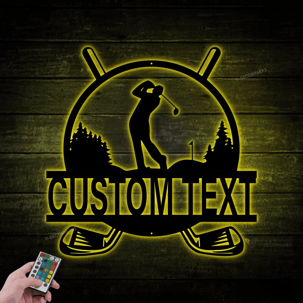 Personalized Golfer Metal Sign With Led Lights, Custom Golf Player Wall ...