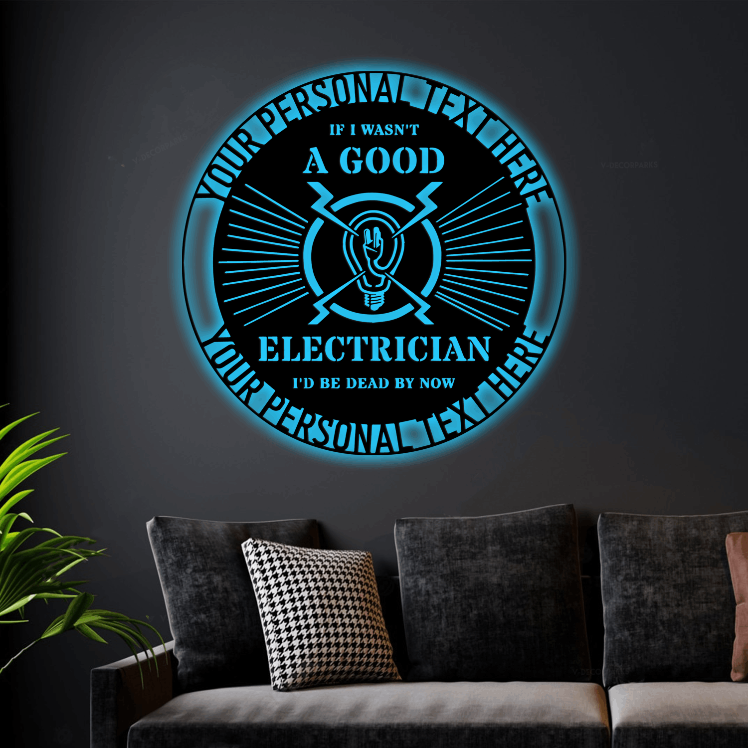 Personalized Good Electrician Metal Sign With Led Lights, Custom ...