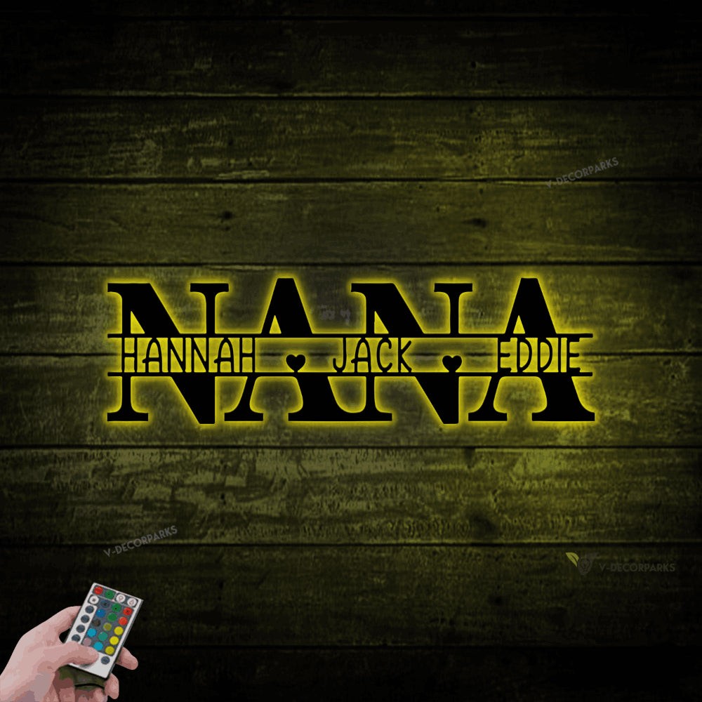 Personalized Grandmother Metal Wall Art With Led Lights, Nana Sign With ...