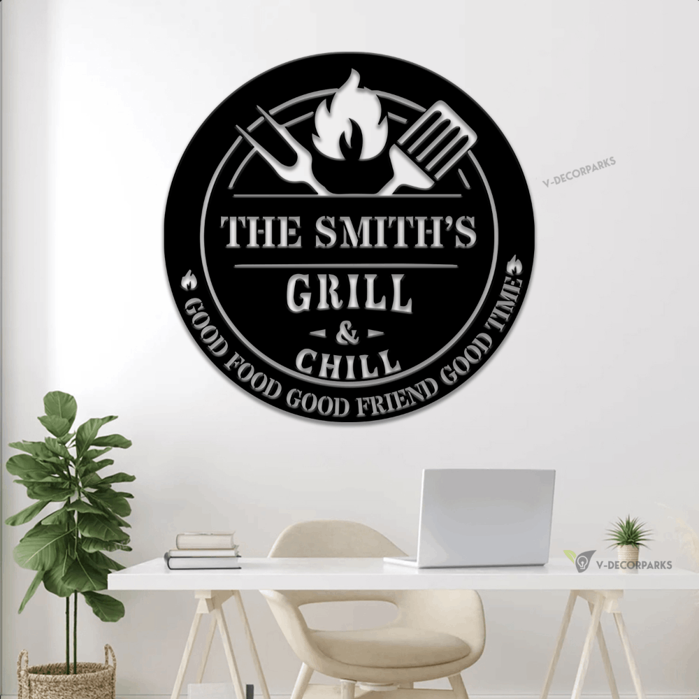 Personalized Grill & Chill Metal Sign With Led Lights, Custom Smoker ...