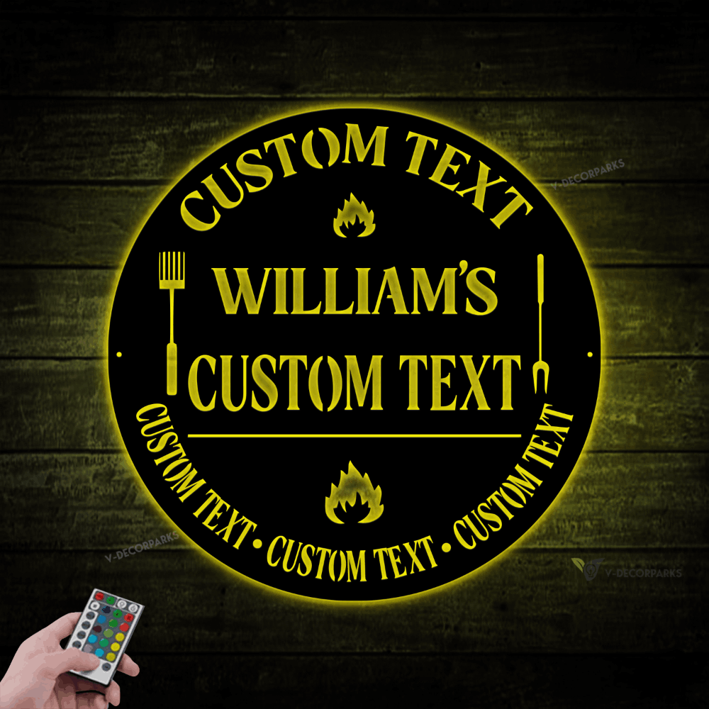 Personalized Grill & Chill Metal Sign With Led Lights, Outdoor Signs ...