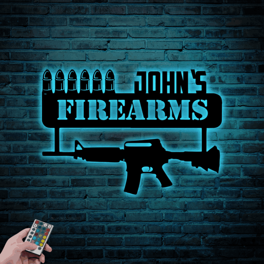 Personalized Ar-15 Gun Room Metal Sign With Led Lights, Veteran Gift ...