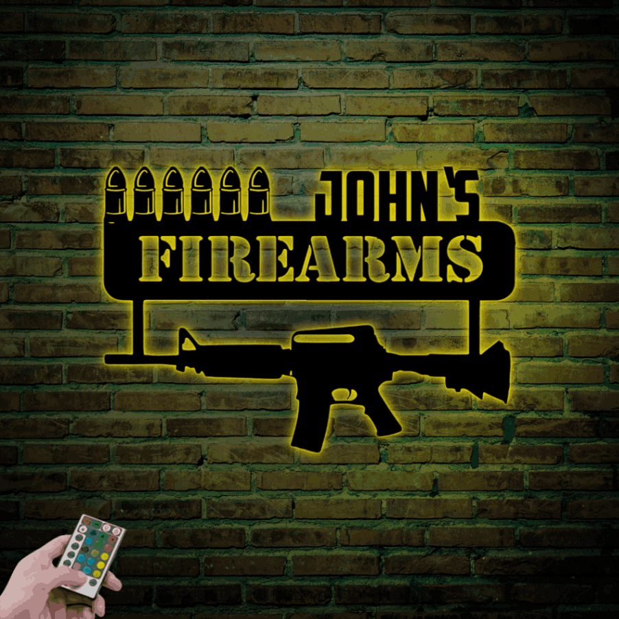 Personalized Ar-15 Gun Room Metal Sign With Led Lights, Veteran Gift ...
