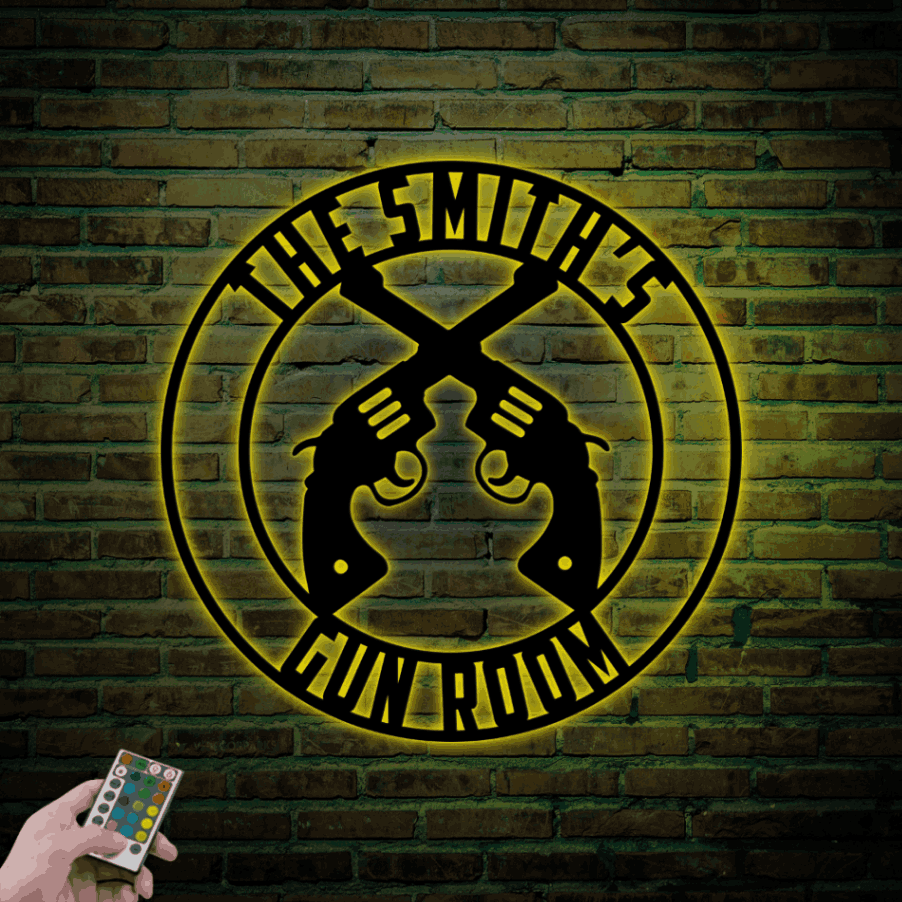 Personalized Gun Room Sign With Led Lights, Gun Room Decor Gun Sign ...