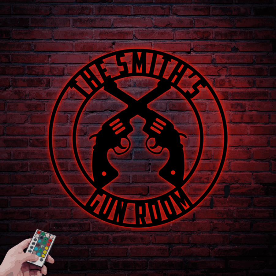 Personalized Gun Room Sign With Led Lights, Gun Room Decor Gun Sign ...