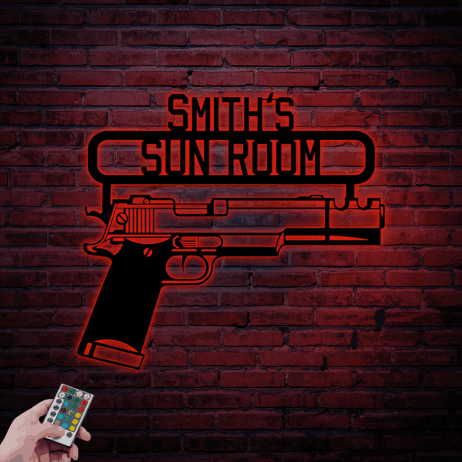 Personalized Gun Signs With Led Lights, Gun Room Sign Gun Lovers Gift ...