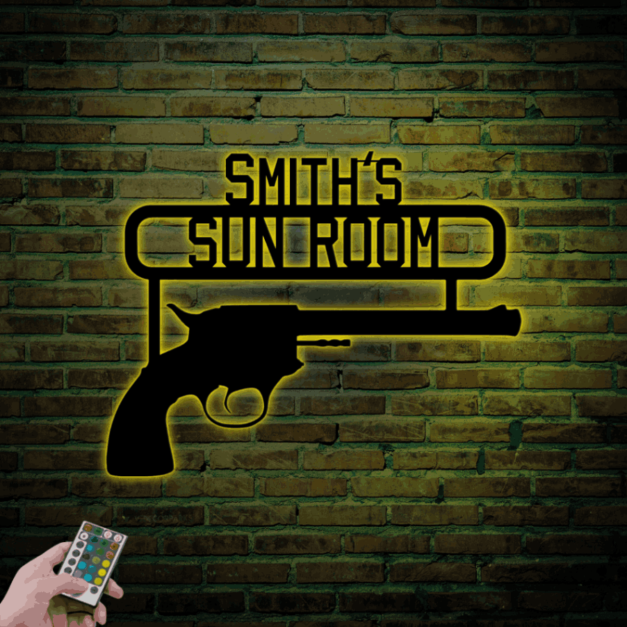Personalized Gun Signs With Led Lights, Gun Room Sign Gun Lovers Gift ...
