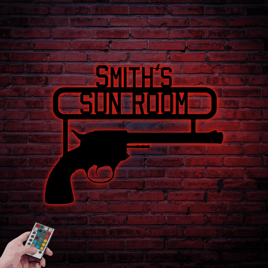 Personalized Gun Signs With Led Lights, Gun Room Sign Gun Lovers Gift ...