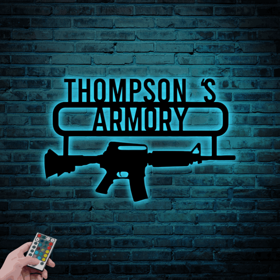 Personalized Ar-15 Rifle Signs With Led Lights, Armory Decor, Gun Metal ...
