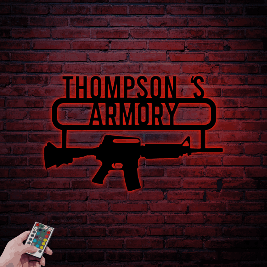 Personalized Ar-15 Rifle Signs With Led Lights, Armory Decor, Gun Metal ...