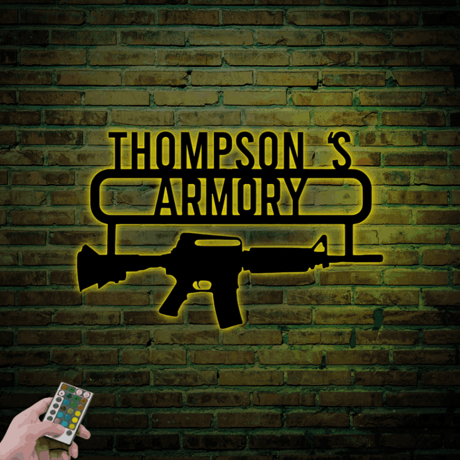 Personalized Ar-15 Rifle Signs With Led Lights, Armory Decor, Gun Metal ...