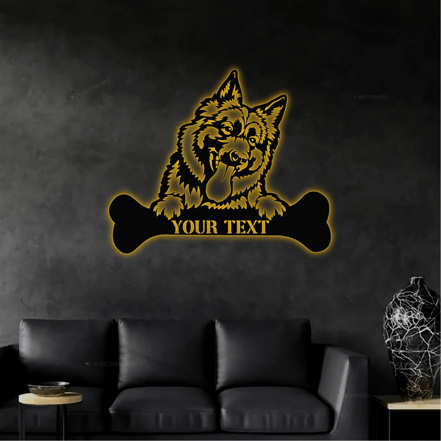 Personalized Happy German Shepherd With Bone Metal Sign With Led Lights ...