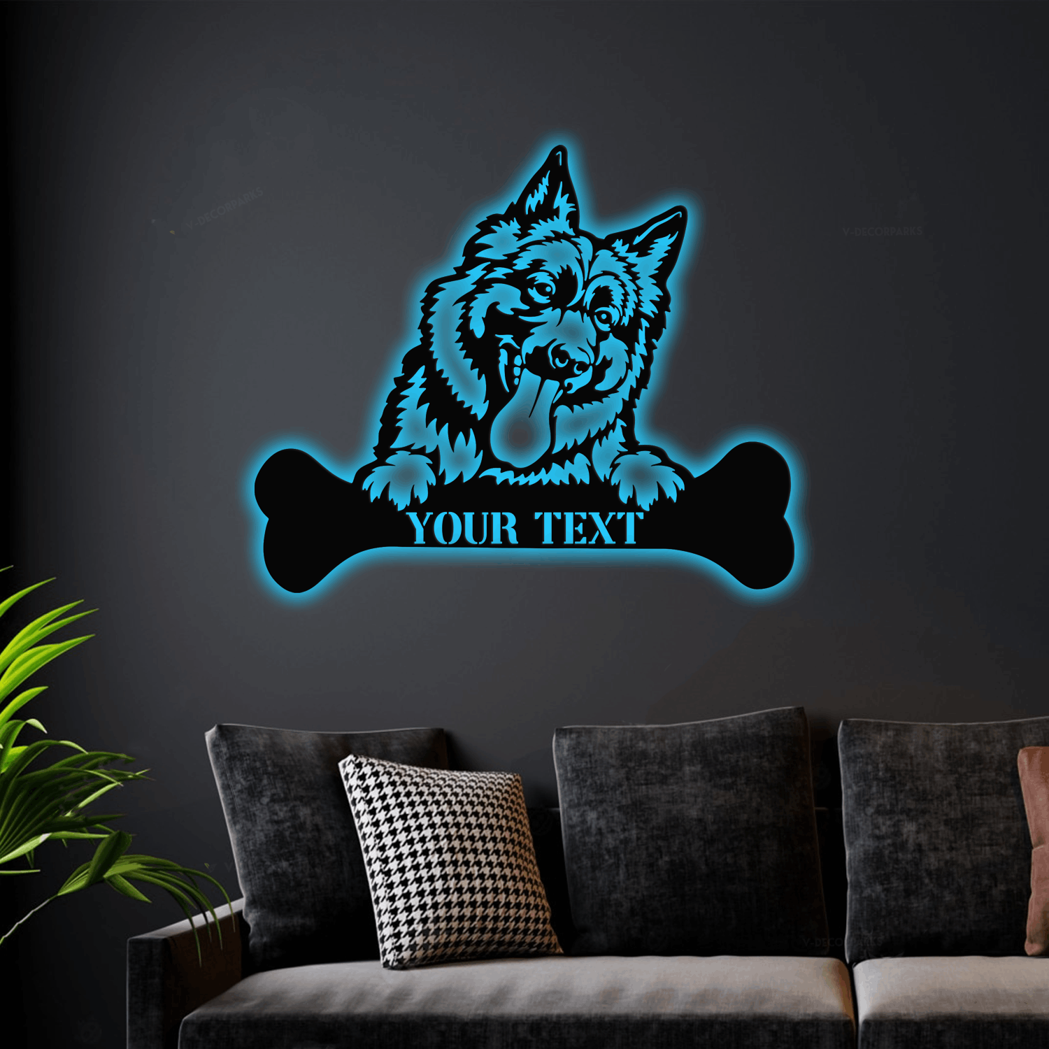 Personalized Happy German Shepherd With Bone Metal Sign With Led Lights ...