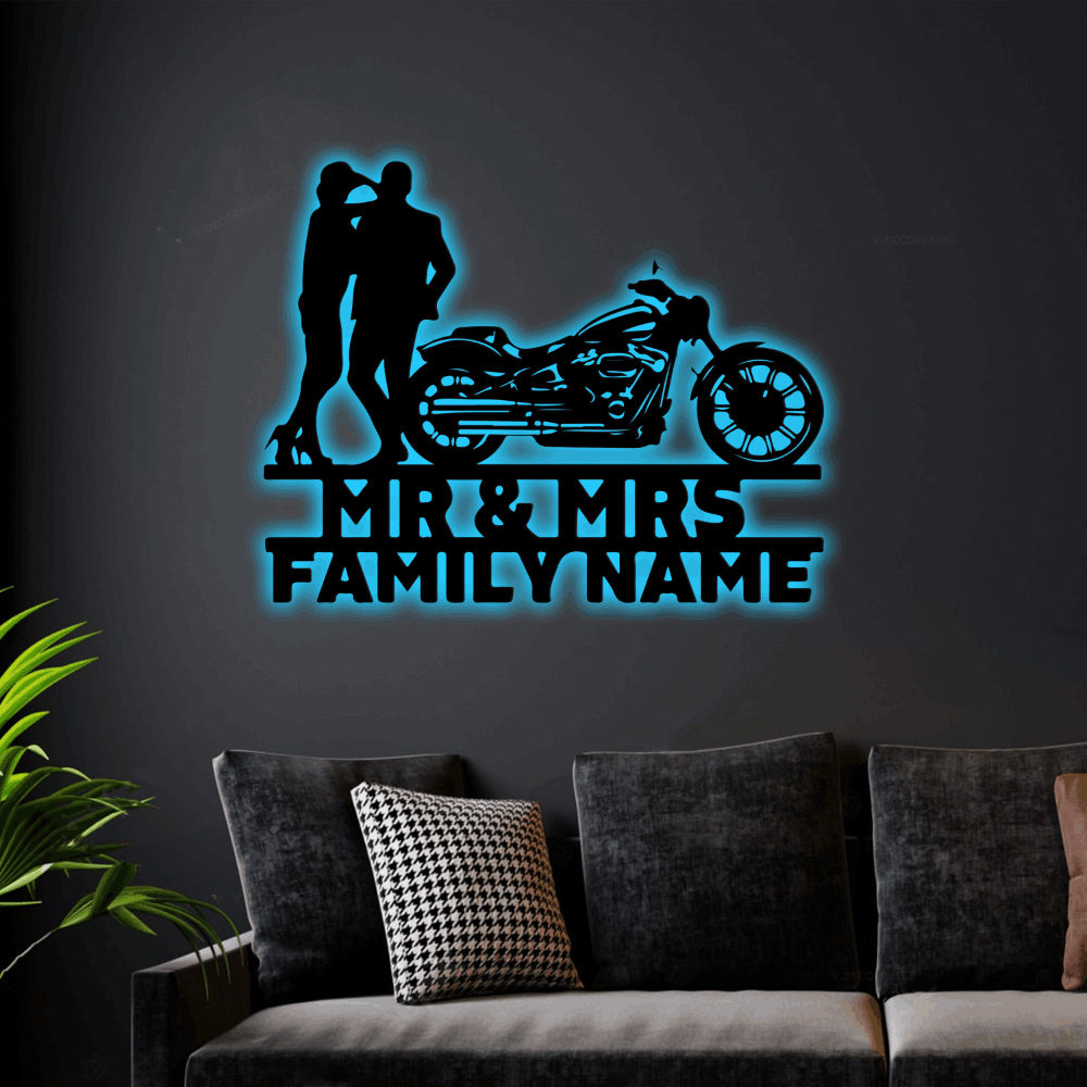 Personalized Motorcycle Couple With Led Lights Sign Gifts Custom Name ...