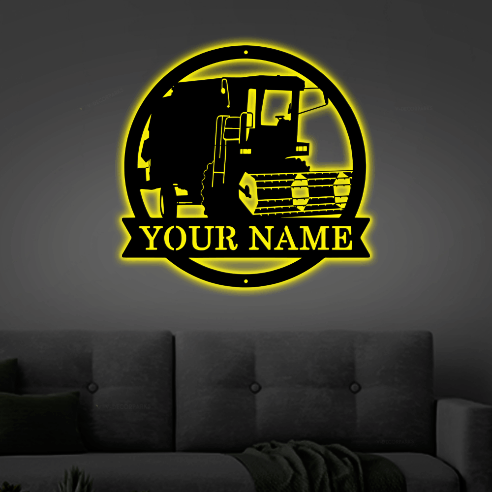Personalized Harvester Farm Tractor Metal Sign Art With Led Lights ...