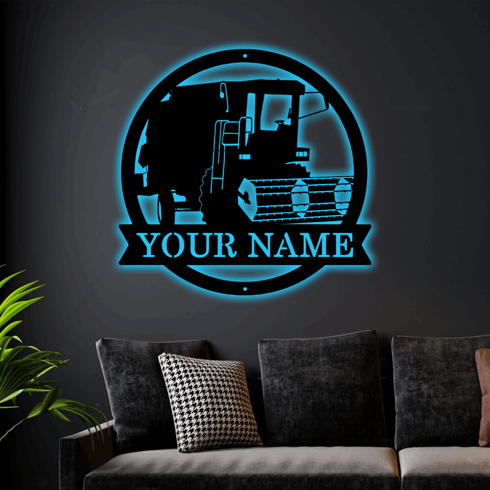 Personalized Harvester Farm Tractor Metal Sign Art With Led Lights ...