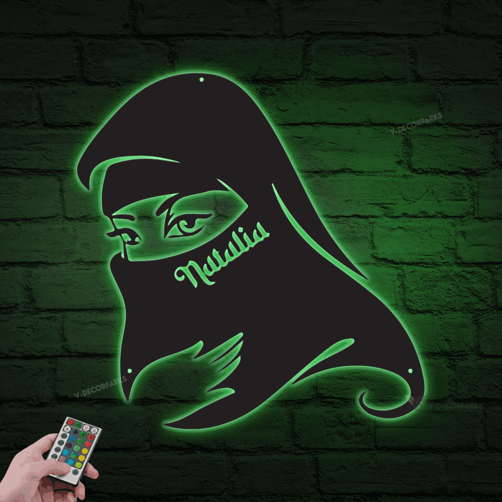 Personalized Hijab Girl Metal Sign With Led Lights, Custom Islamic Wall ...