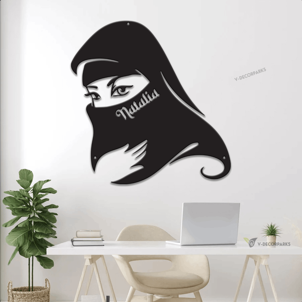 Personalized Hijab Girl Metal Sign With Led Lights, Custom Islamic Wall ...