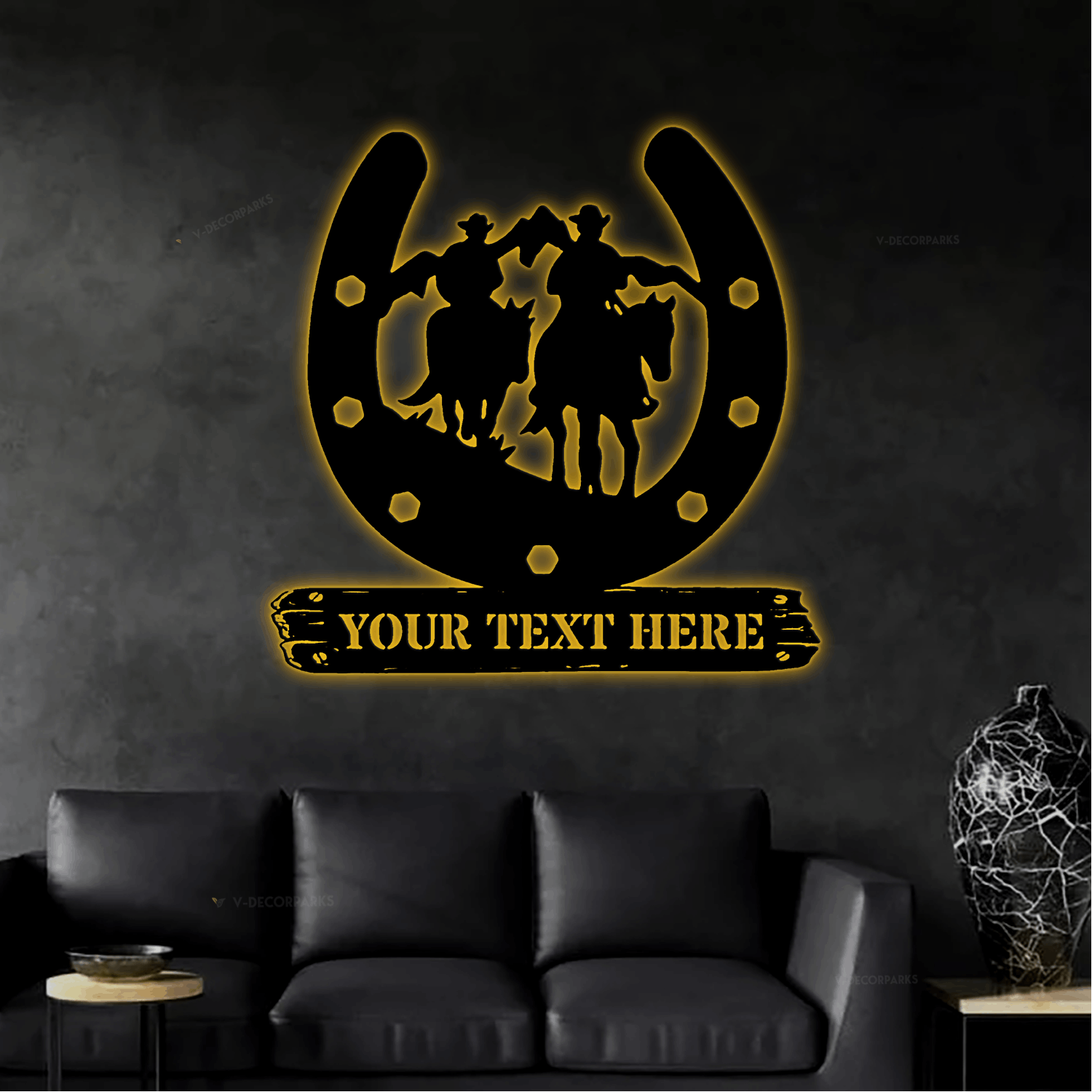 Personalized Horseshoe With Horse Riders Name Metal Sign With Led ...