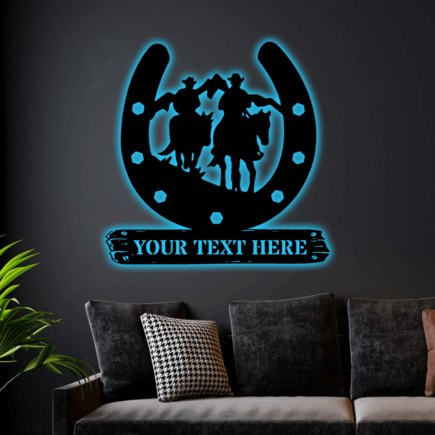 Personalized Horseshoe With Horse Riders Name Metal Sign With Led ...