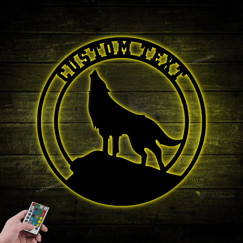 Personalized Howling Wolf Metal Wall With Led Lights, Custom Name Wolf ...