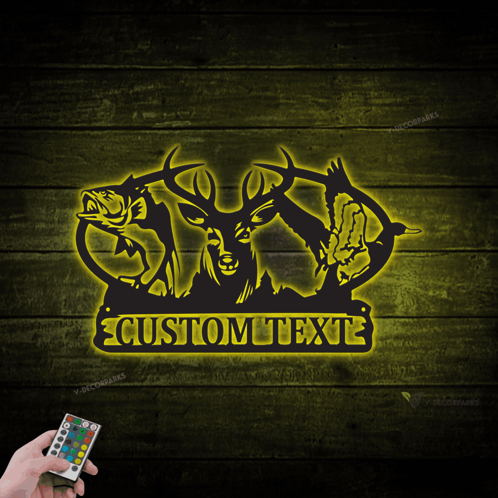 Personalized Hunter Metal Wall With Led Lights, Custom Deer Duck Fish ...