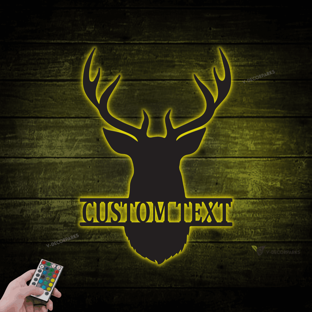 Personalized Hunter Metal Wall With Led Lights, Custom Deer Head Sign, Buck Head Metal Wall Art ...