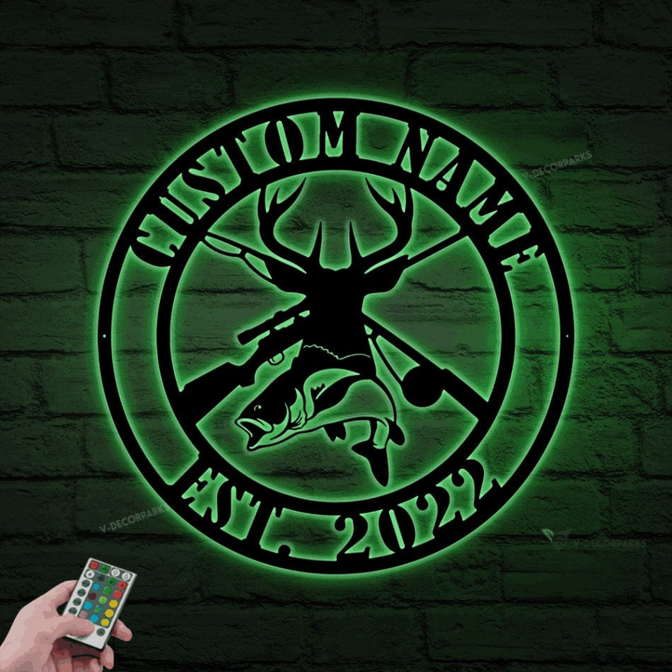Personalized Hunting Metal Sign With Led Lights, Custom Fishing Metal ...