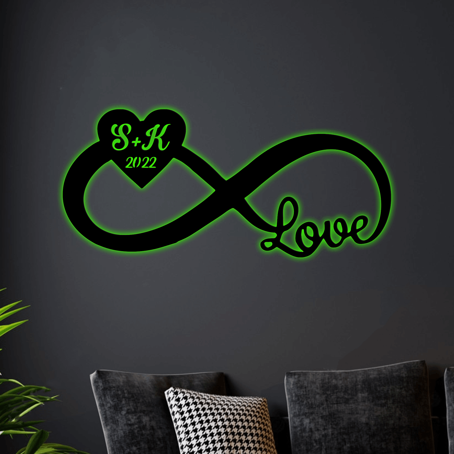 Personalized Infinity Heart Metal Wall Art With Lights, Custom Infinity ...