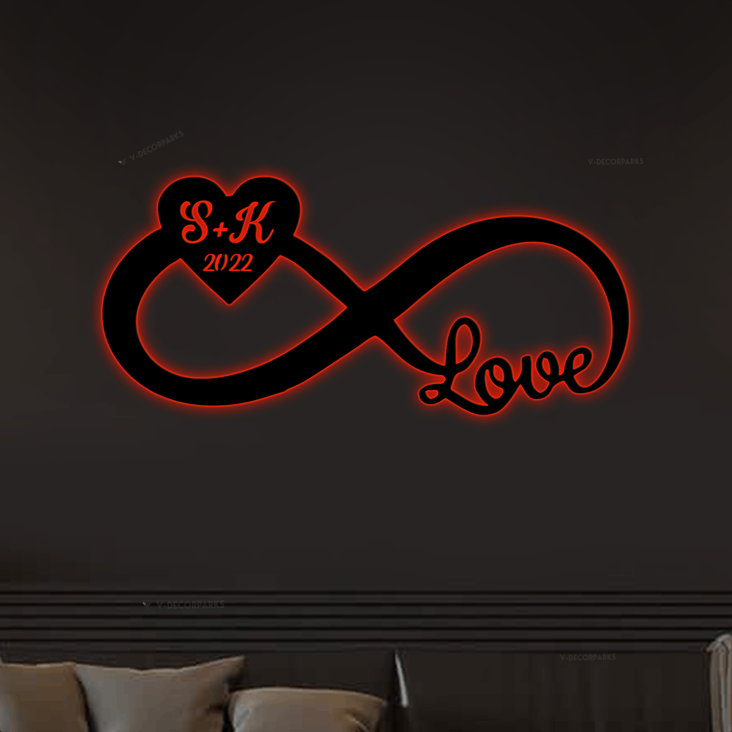 Personalized Infinity Heart Metal Wall Art With Lights, Custom Infinity ...