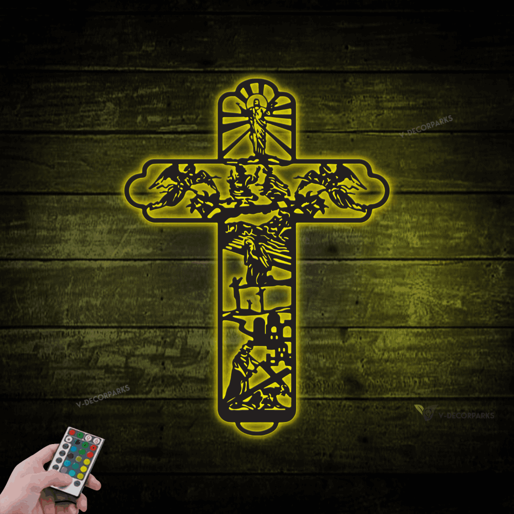 Personalized Jesus Cross Metal Wall With Led Lights, God Metal Sign ...
