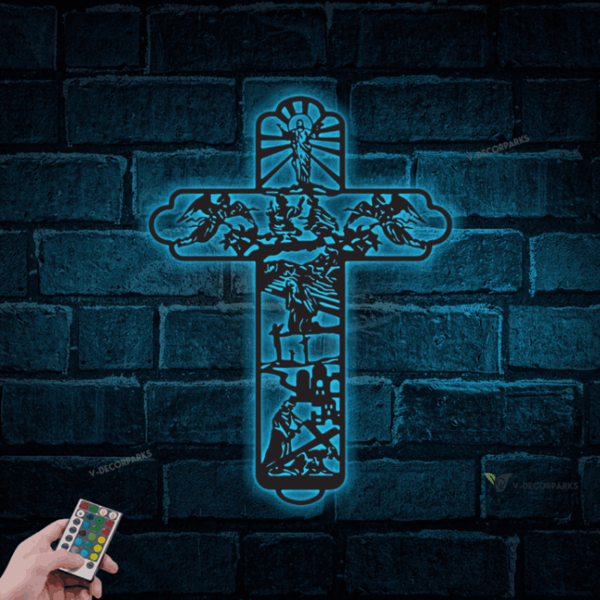 Personalized Jesus Cross Metal Wall With Led Lights, God Metal Sign ...