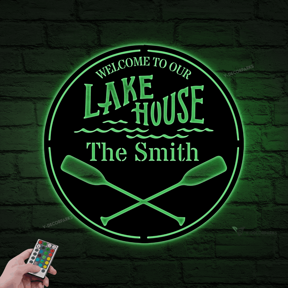 Personalized Lake House Metal Sign With Led Lights, Lake House Sign ...