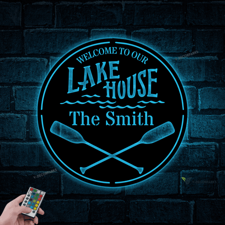 Personalized Lake House Metal Sign With Led Lights, Lake House Sign ...