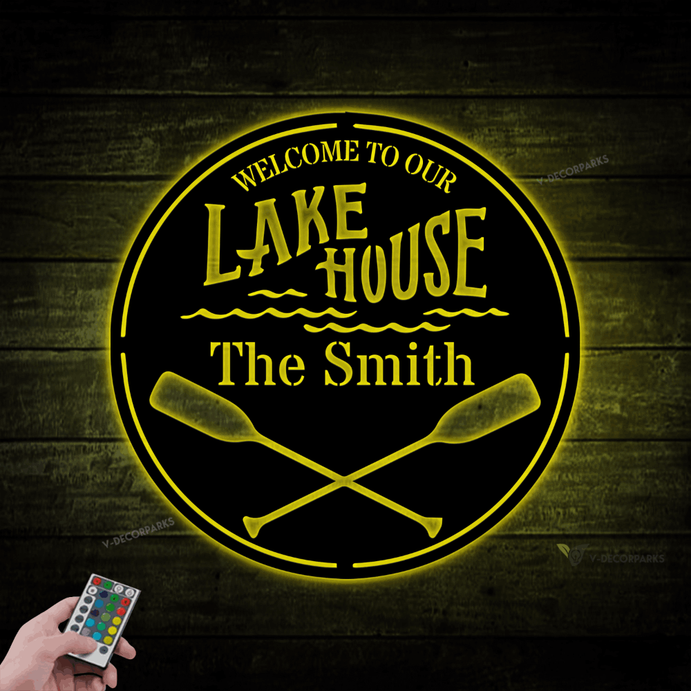 Personalized Lake House Metal Sign With Led Lights, Lake House Sign ...
