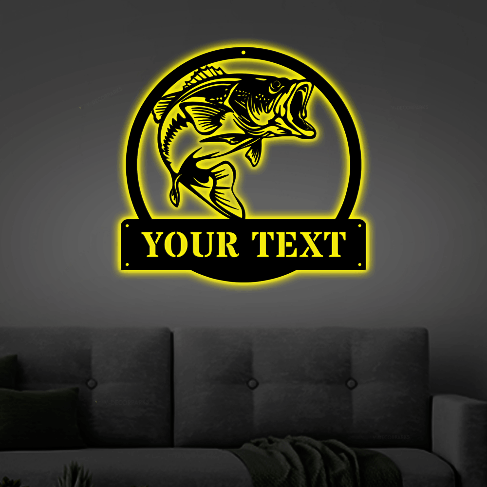 Personalized Largemouth Bass Fish Monogram Metal Sign Art With Led ...