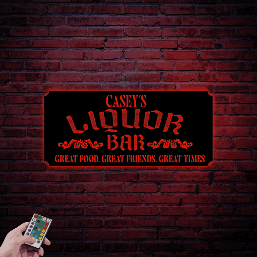 Personalized Liquor Bar Sign With Led Lights, Basement Bar Bar Cart ...