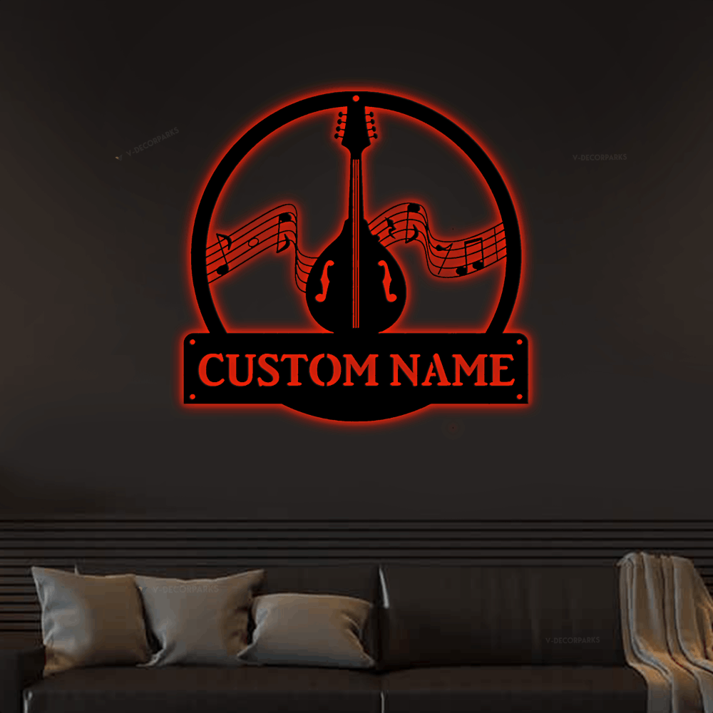 Personalized Mandolin Monogram Metal Sign Art With Led Lightscustom ...