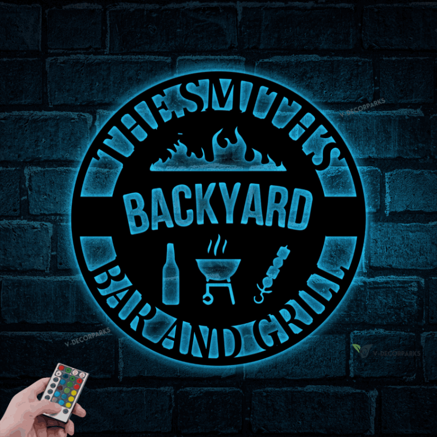 Personalized Metal Bbq Sign With Led Lights, Metal Barbecue Sign, Metal ...