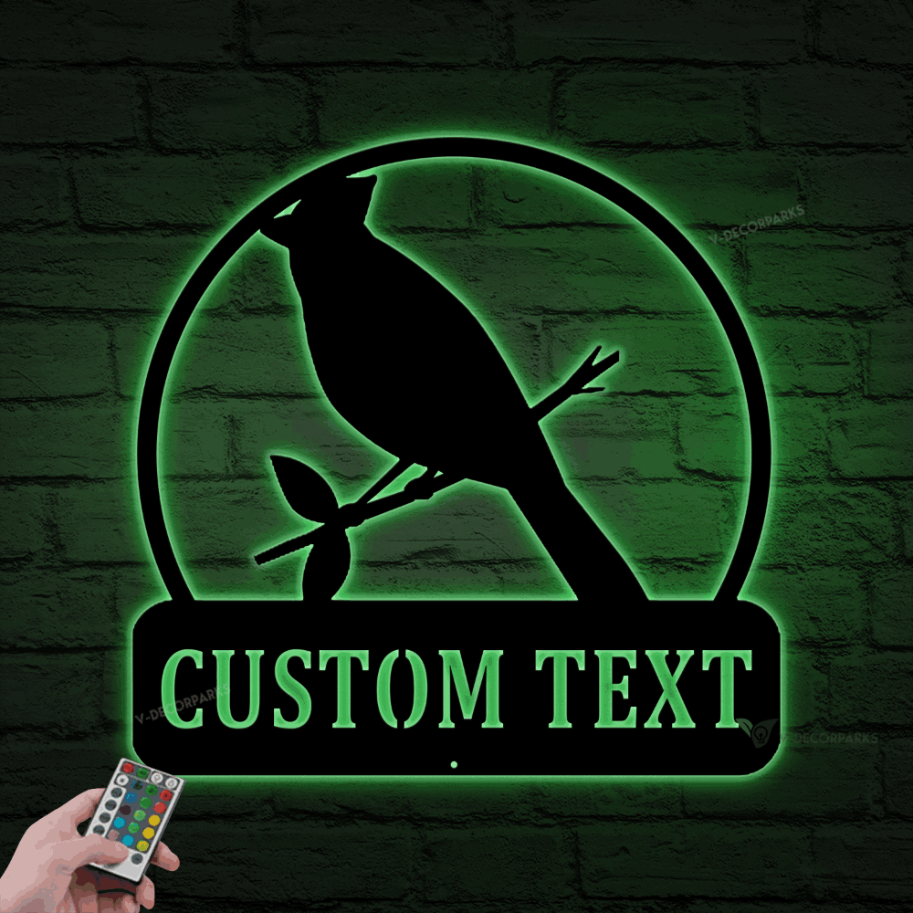 Personalized Metal Cardinal Sign With Led Lights, Metal Bird Sign ...