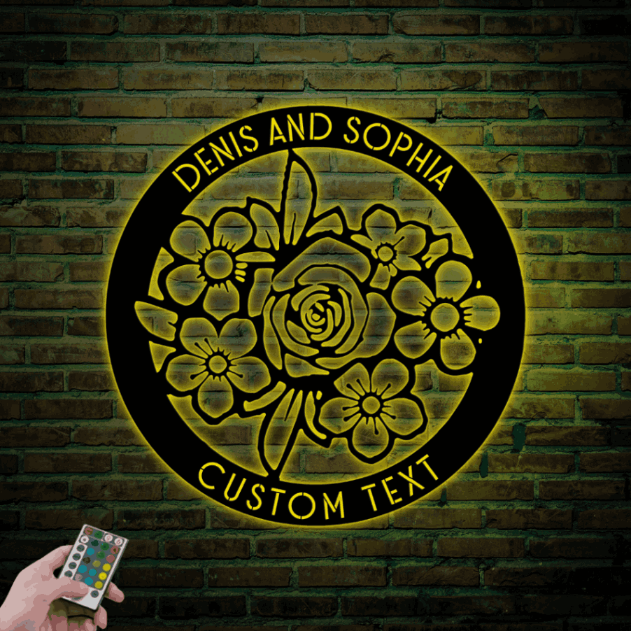 Personalized Metal Flower Sign With Led Lights, Custom Flower Metal ...