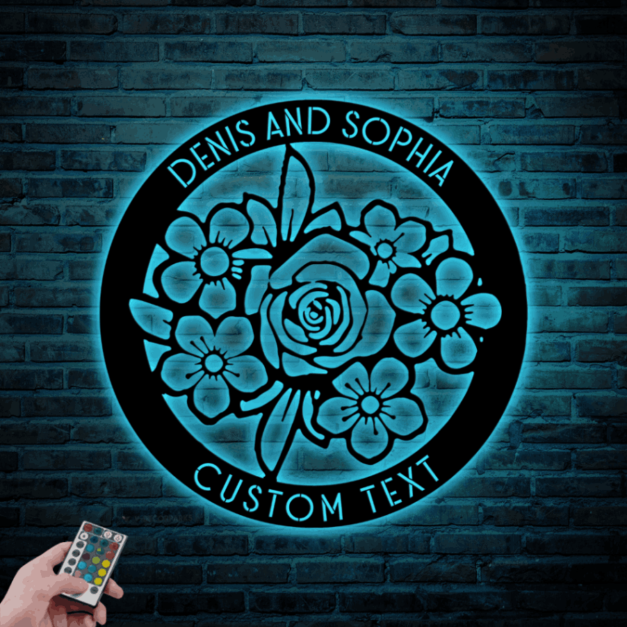Personalized Metal Flower Sign With Led Lights, Custom Flower Metal ...